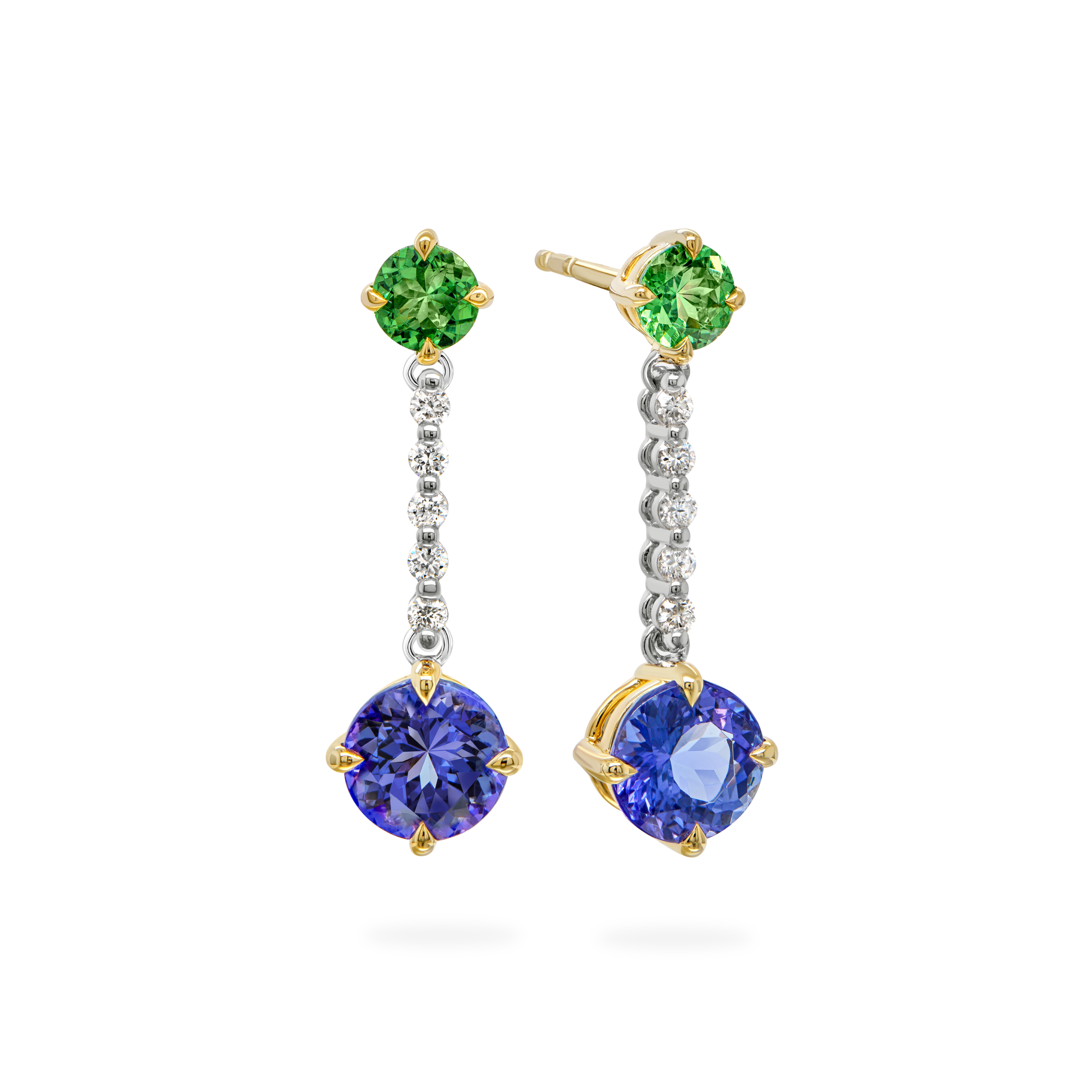 Round Tanzanite & Tsavorite Diamond Link Drop Earrings