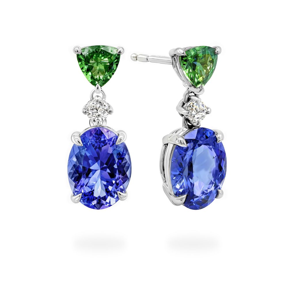 Oval Tanzanite & Tsavorite Drop Earrings